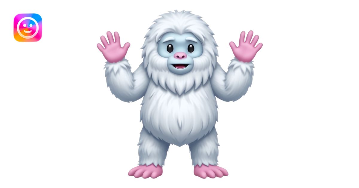 A fluffy, white creature resembling a yeti stands upright, featuring a ...