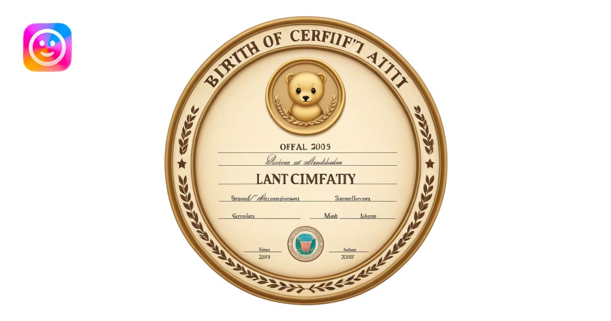 Birth certificate document with name, date of birth, and official seal ...