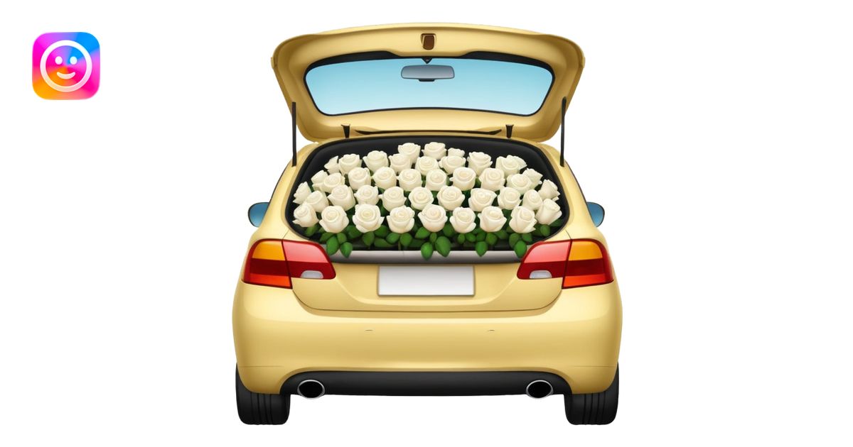 side view of car, trunk filled with white roses, emoji style emoji | AI ...