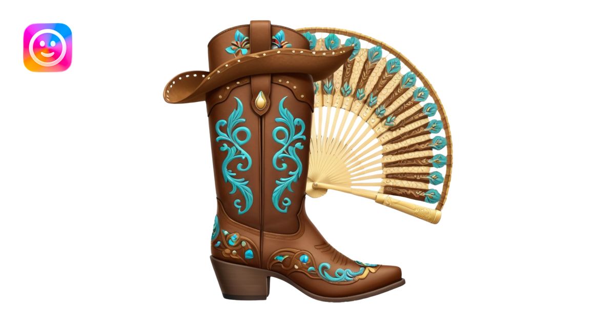 Cowboy boots in front of an open hand held fan emoji | AI Emoji Generator