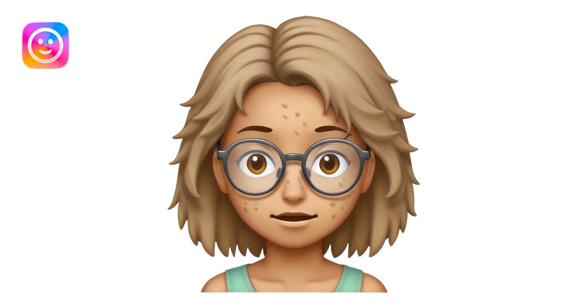 Girl with pimples and glasses and ratty hair emoji | AI Emoji Generator