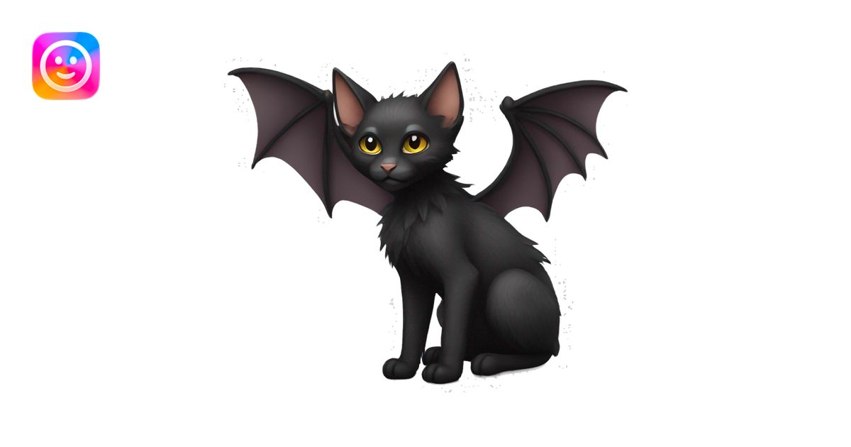 Black Lykoi cat with bat wings full body emoji | AI Emoji Generator