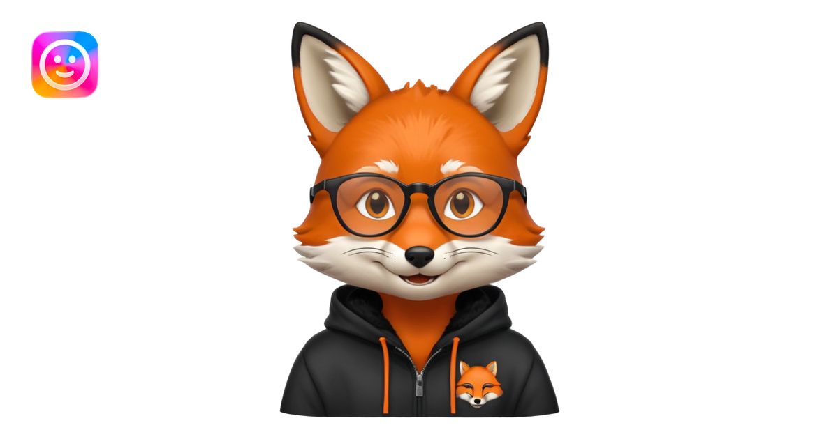 grinning fox caricature hacker side profile, black fur emoji | AI Emoji ...