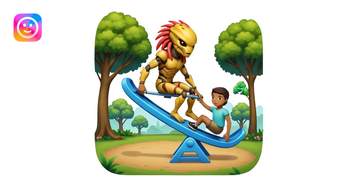 The Predator, in a dream like park, pushing unwilling the alien in a ...