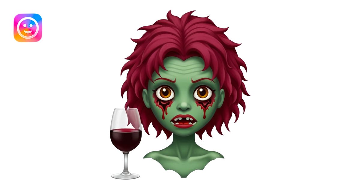 Uma zumbi garota com cabelo vermelho vinho ondulado e grande e franja ...