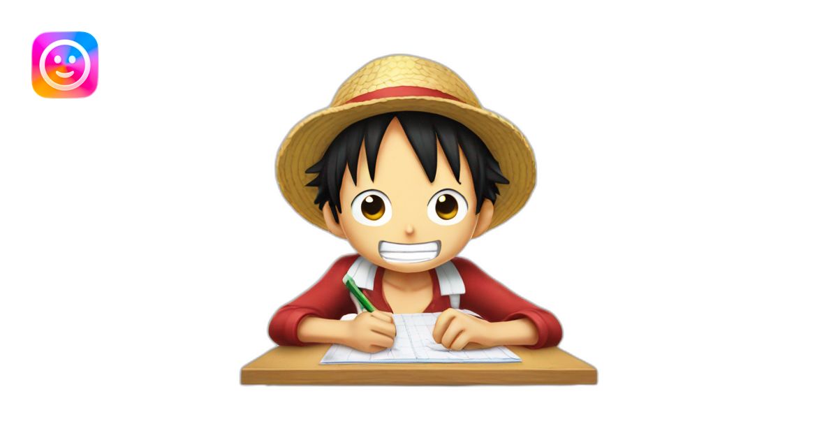 luffy one piece doing mathematic homework emoji | AI Emoji Generator