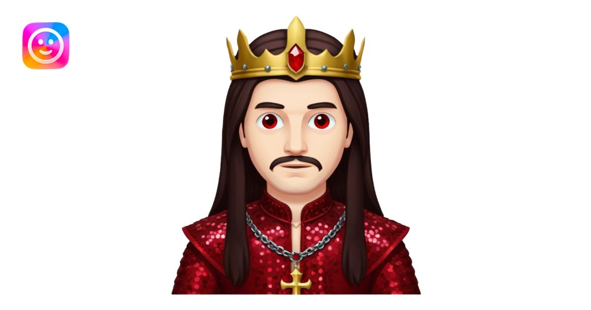 Vlad Tepes with long dark brown hair, dark red sequin outfit emoji | AI ...