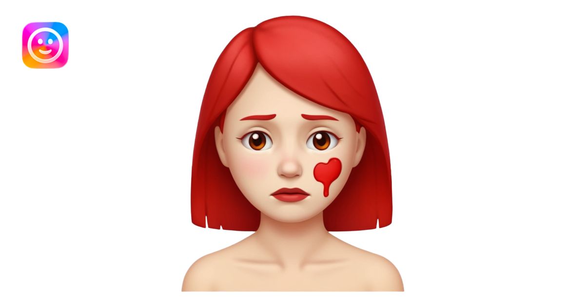 woman emoji with sad face, red patches on jawline and neck, showing ...
