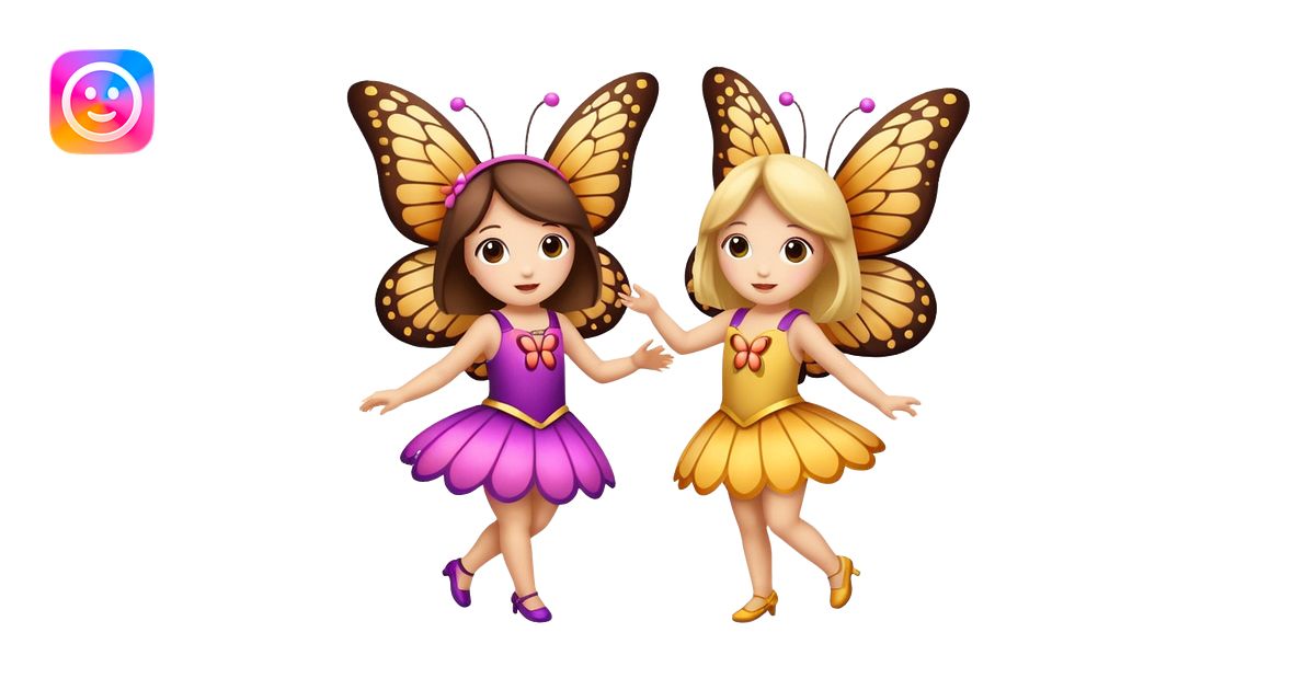 two girls dressed as cute moth and butterfly dancing emoji | AI Emoji ...
