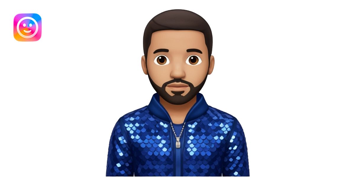 Drake with dark brown hair, indigo sequin outfit emoji | AI Emoji Generator