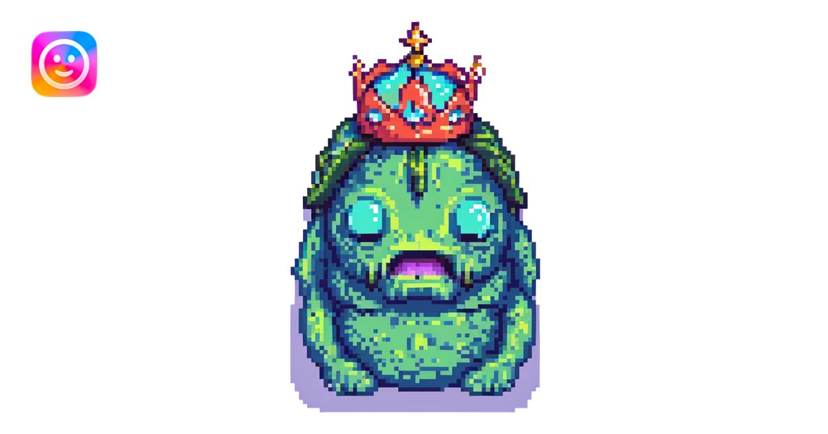 slime monster pixel art with a crown illustration | AI Emoji Generator