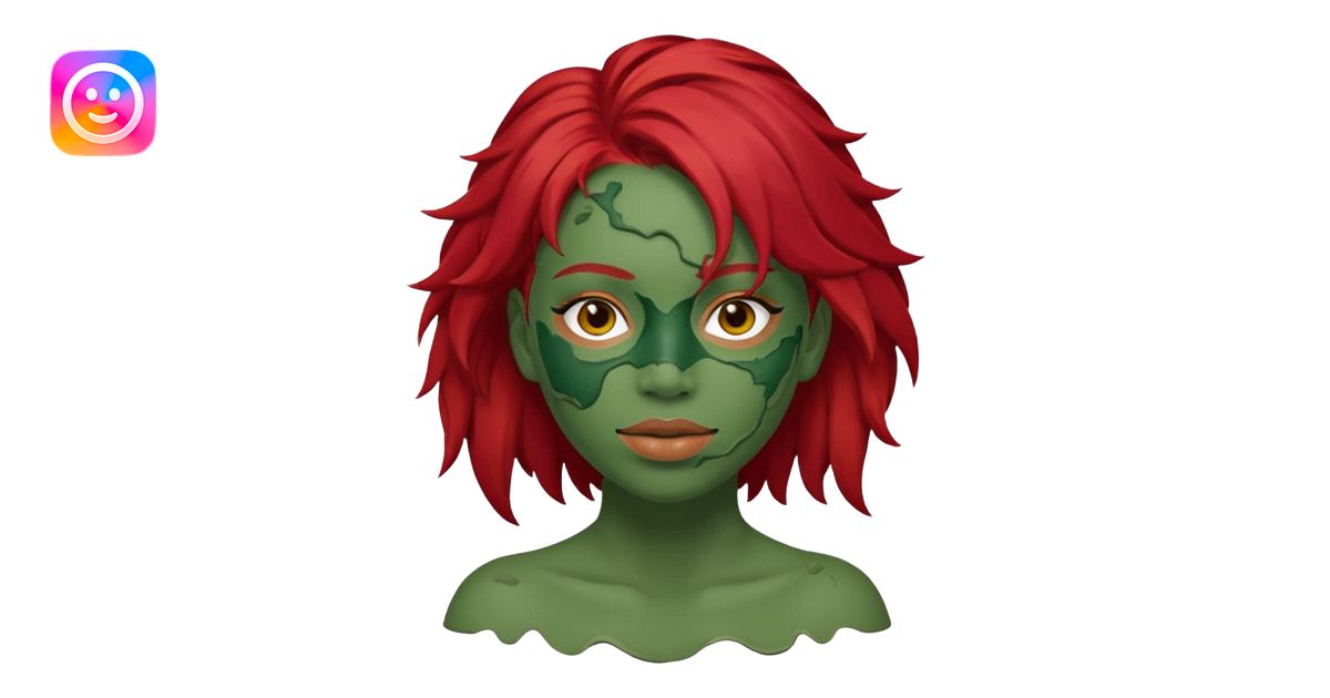 messy green full face clay mask red hair emoji | AI Emoji Generator
