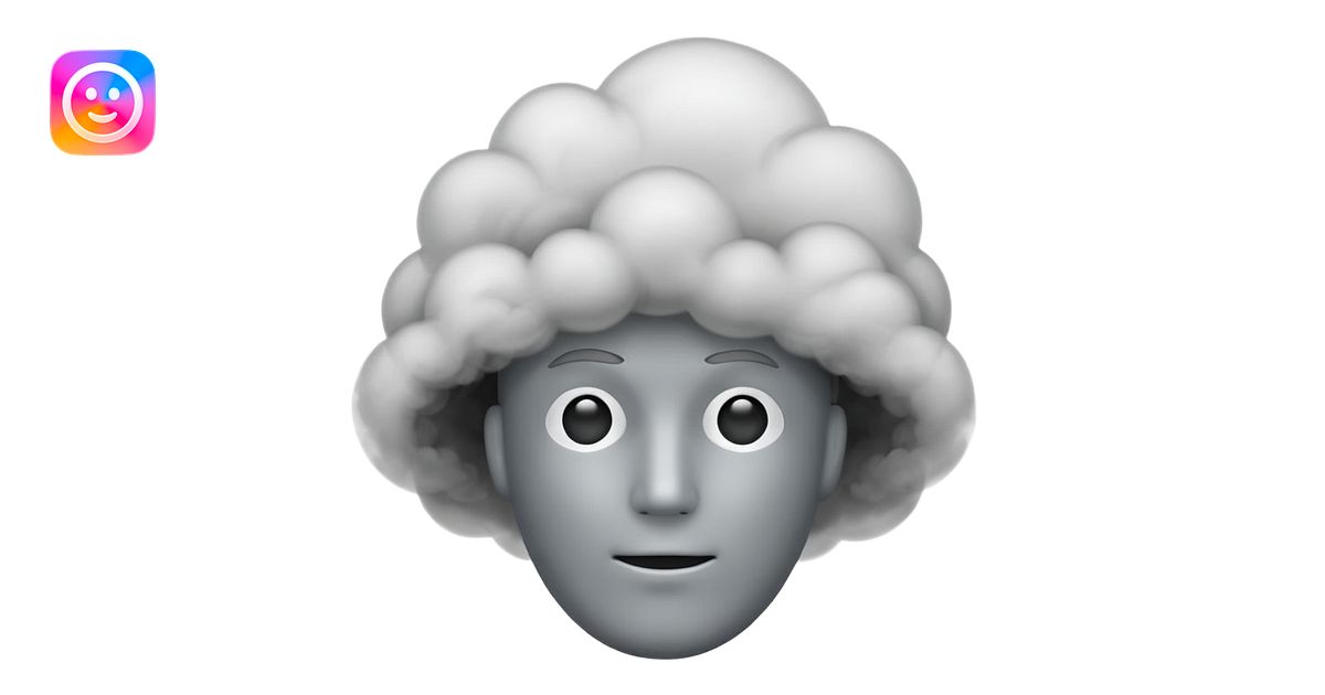 Minimalist emoji-style sticker of a faceless head surrounded by smoke ...