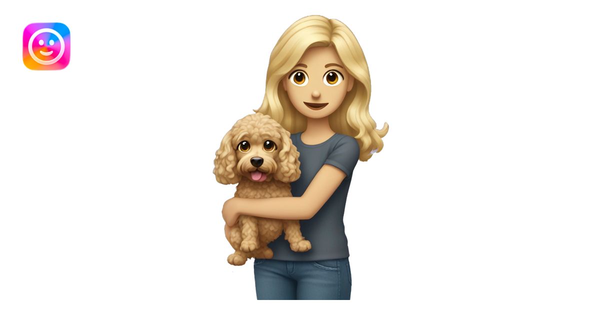 Blonde girl holding curly cockapoo dog emoji | AI Emoji Generator