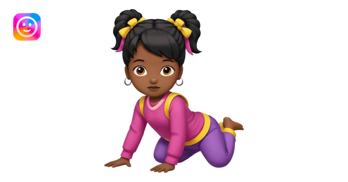 girl black twin tail baby wearing colorful clothes crawling on the ...