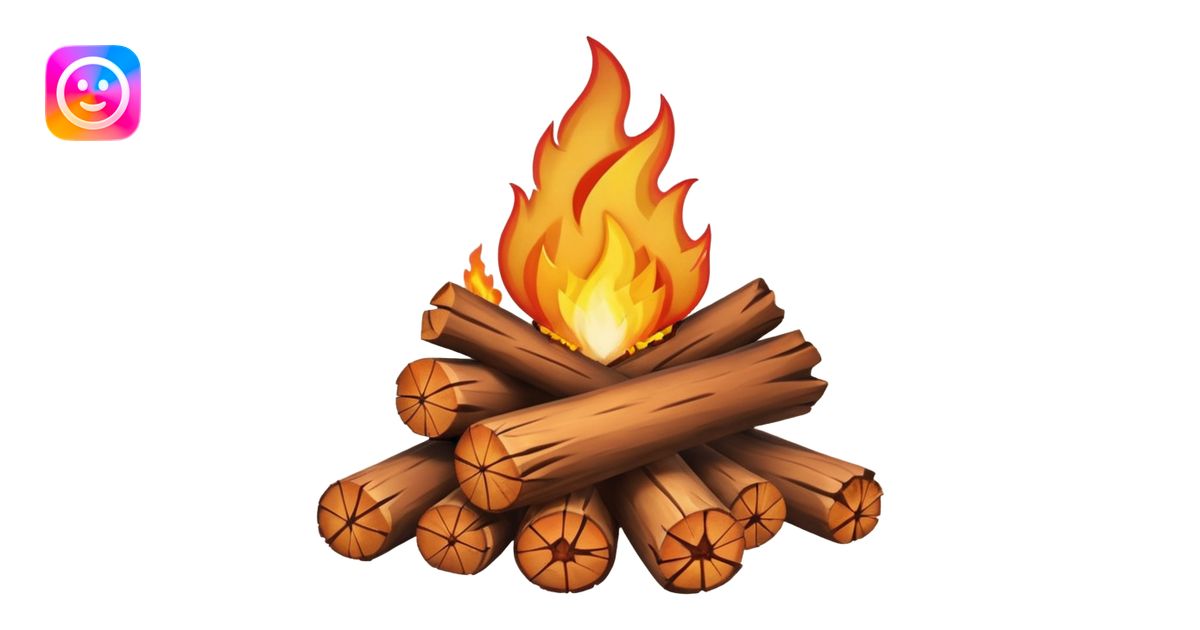 Emoji-style bonfire with logs and flames, cute and rounded, soft ...