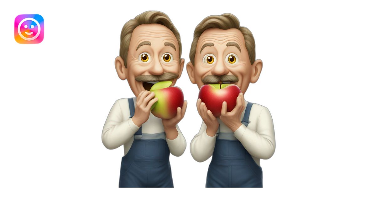 Chuckle Brothers eating a giant apple emoji | AI Emoji Generator
