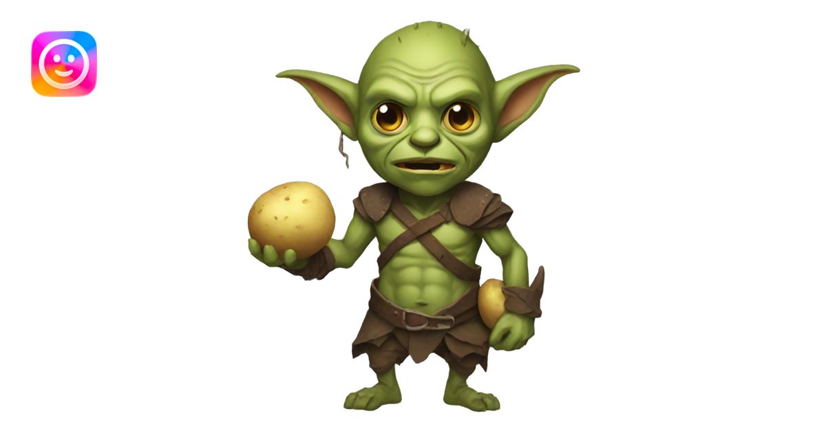 Goblin with head scabs holding potato emoji | AI Emoji Generator