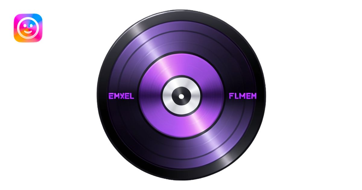 black pixel art record disc with a purple middle label, pixel art emoji ...