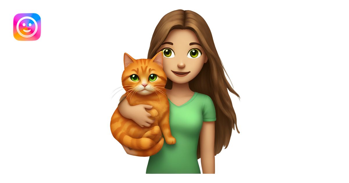 girl with long brown hair and green eyes holding a fluffy orange cat ...