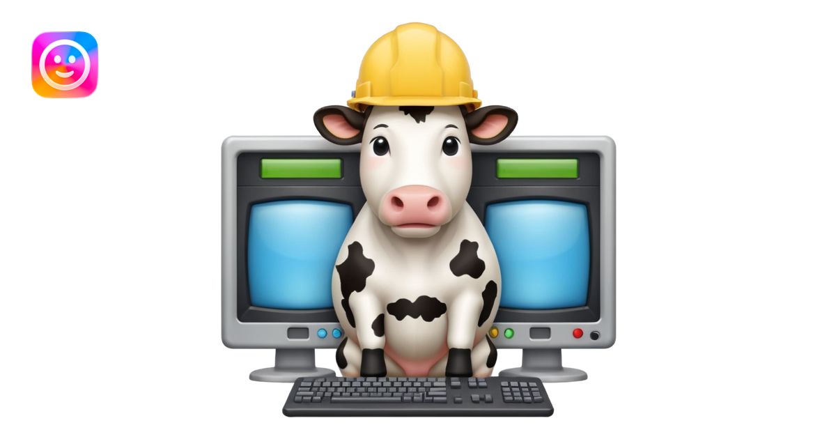 cow with a hard hat looking at several mainframe computers emoji | AI ...