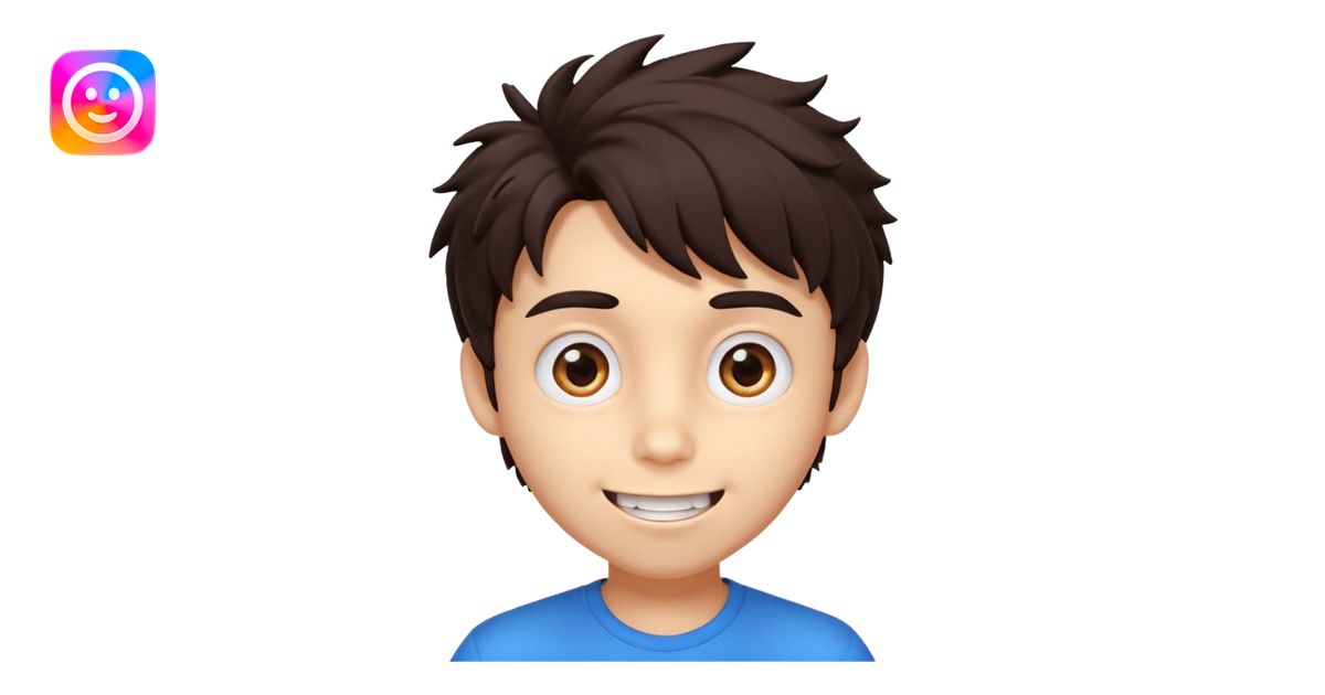 3D cartoon male character with big expressive eyes, messy dark hair ...