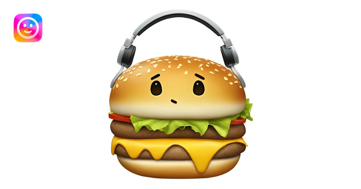 cheeseburger man in pain and crying wearing headphones emoji | AI Emoji ...
