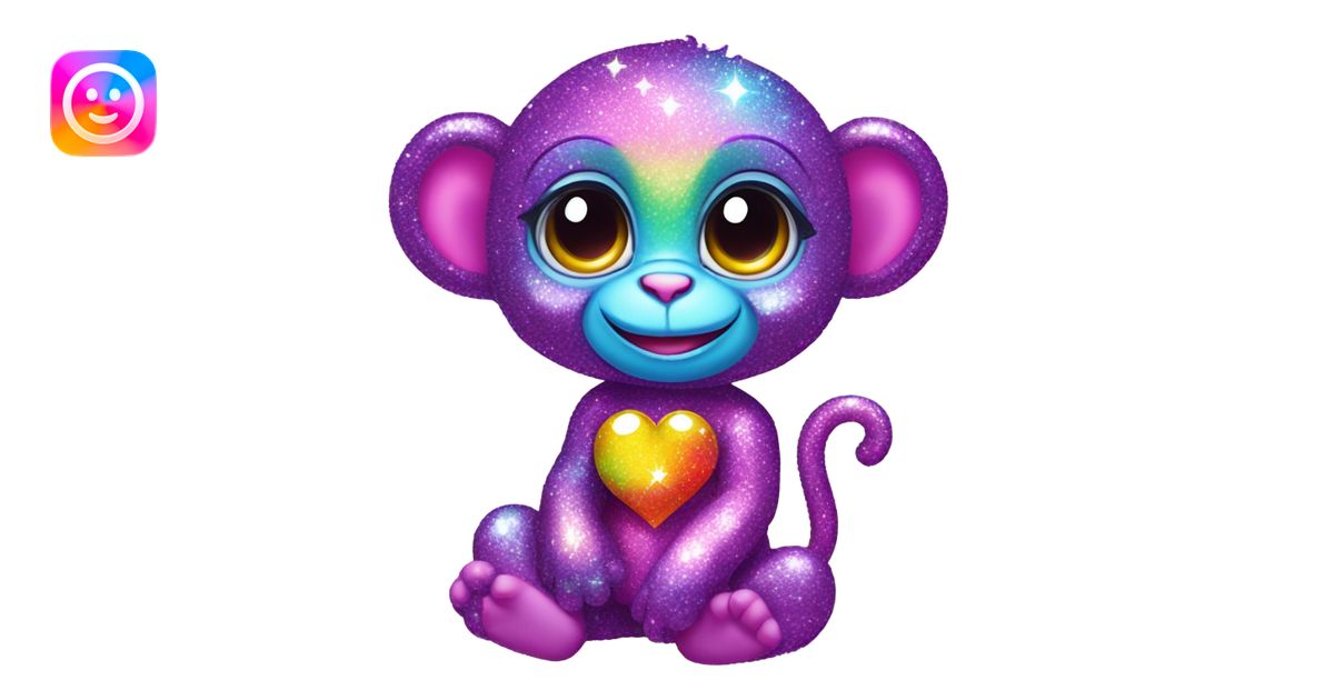 Lisa frank sparkly rainbow baby monkey with heart emoji | AI Emoji ...