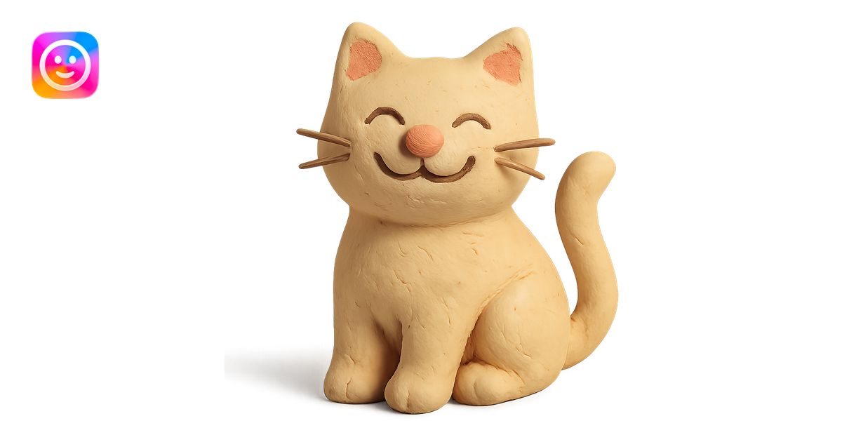 smiling cat in claymation style with visible fingerprints and pastel ...