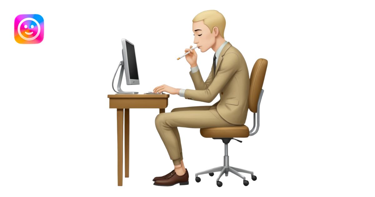 hunched very thin man sitting on chair at computer side view holding ...
