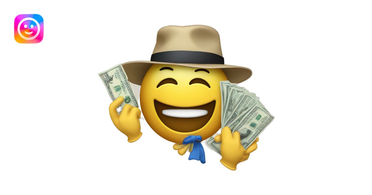Emoji with bue hat and it's hands are flex money emoji | AI Emoji Generator