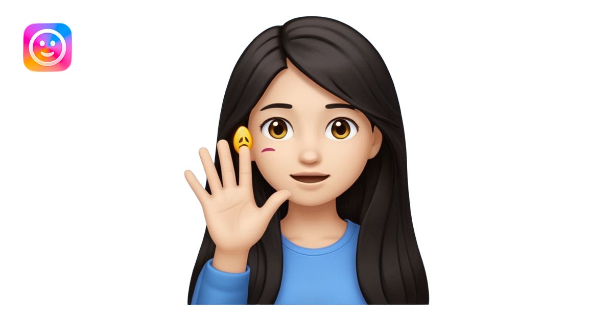 Animated girl dark long hair emoji tapping right side of the head with ...