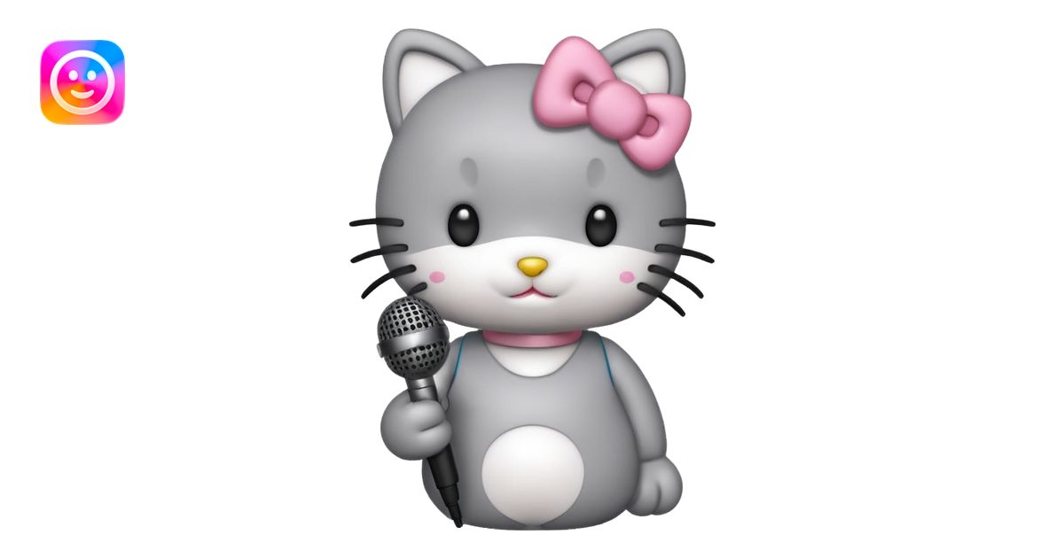 grey Hello Kitty with a microphone emoji | AI Emoji Generator