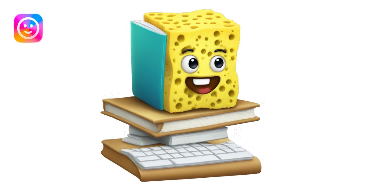 Sponge with computer with book emoji | AI Emoji Generator