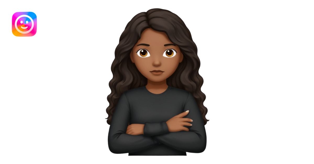 Hispanic girl dark long wavy hair crossing her arms with slight pout ...