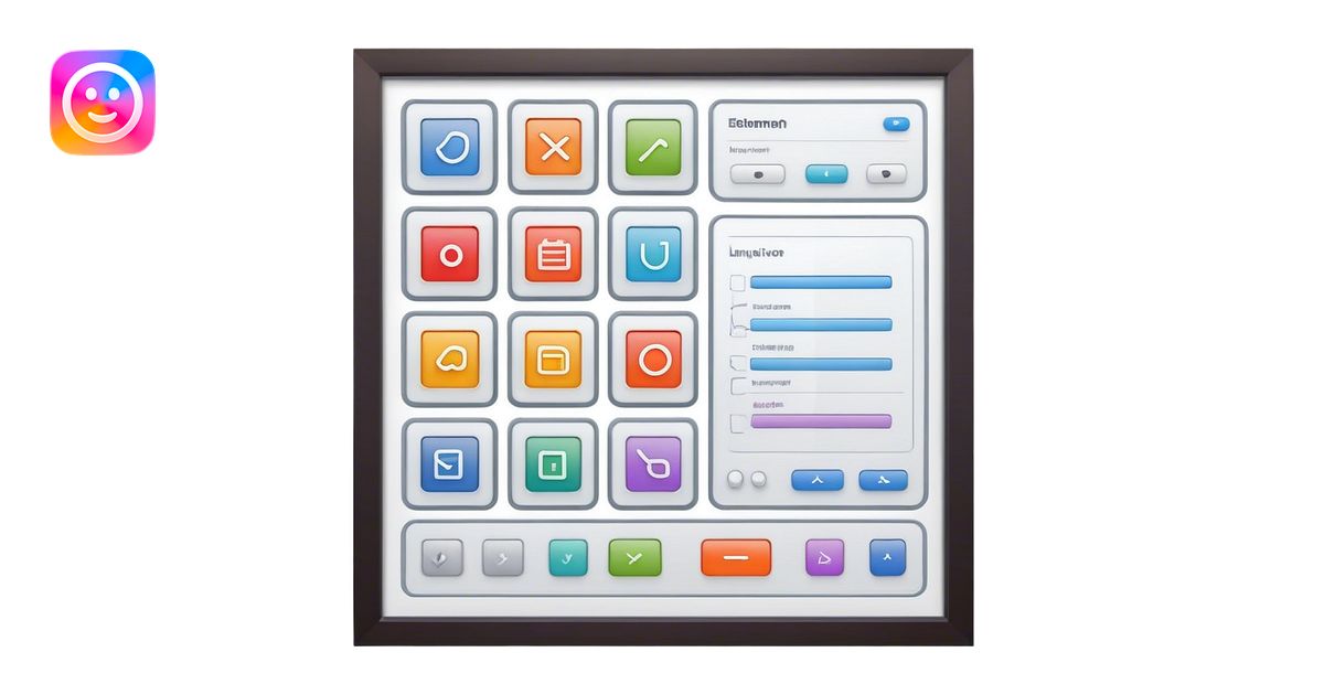 Create an emoji for UX/UI design. Show wireframe sketches or design mockups with interface ...