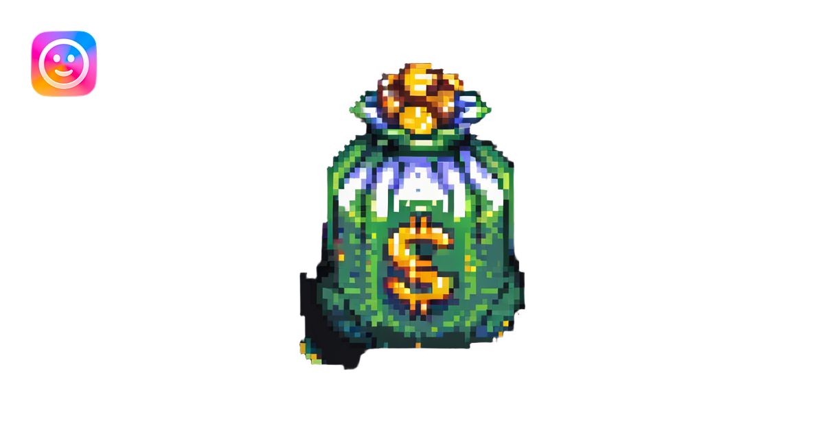 pixel art money bag with coins around illustration | AI Emoji Generator