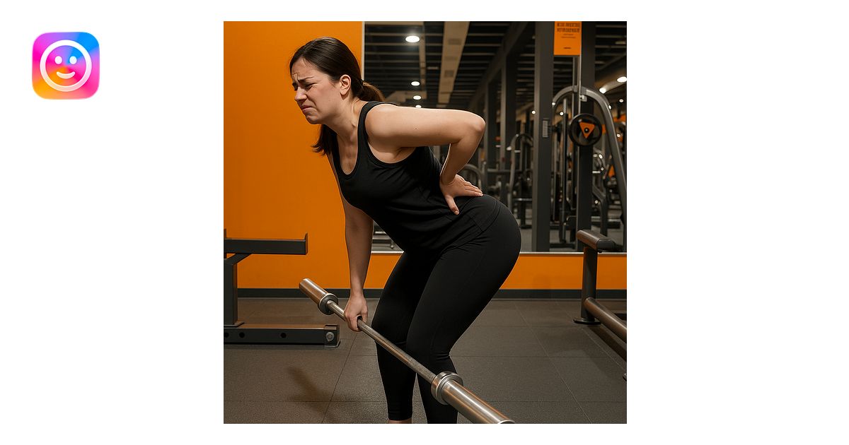 Edit the image of a less muscular woman performing a Romanian Deadlift (RDL) in a gym, side pose ...