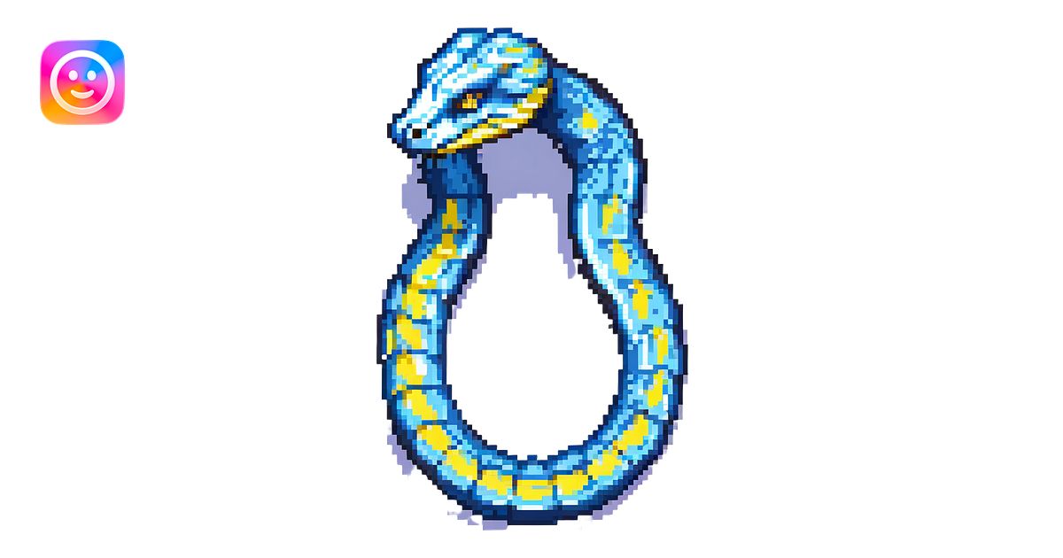 pixel art logo inspired by the Python programming language, featuring a blue and yellow color ...