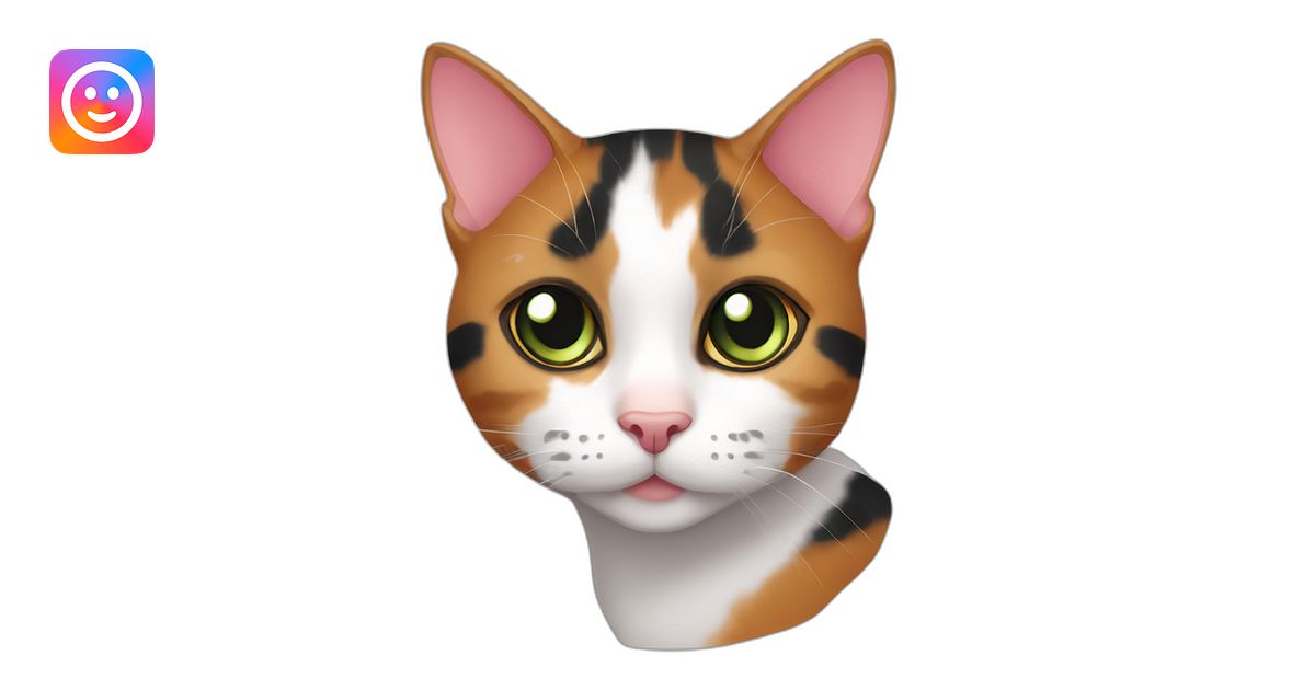 young striped calico cat face with a pink nose, white chin, green eyes ...