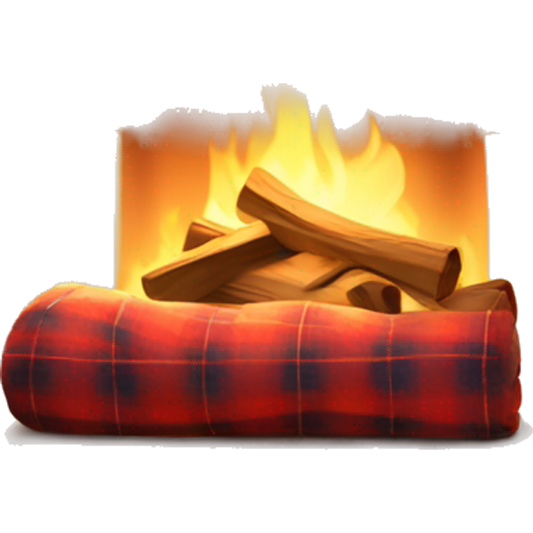 Emoji of a cozy plaid folded by the fireplace with soft light and light ...