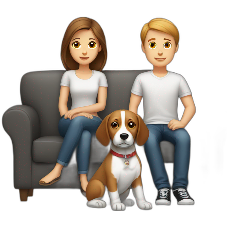 Brown hair White boy and girl and beagle Sit on couch emoji | AI Emoji ...