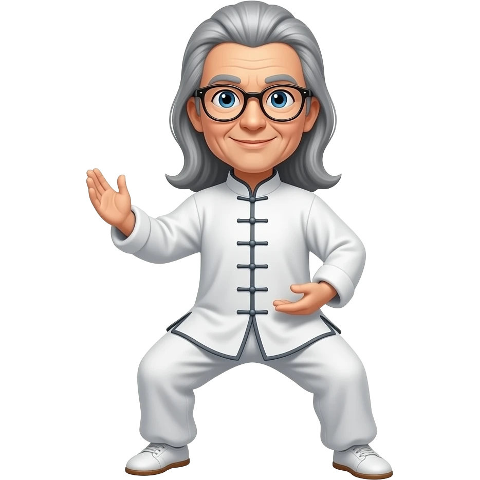 60 years taichi lady medium-long gray hair blue eye and glass emoji ...