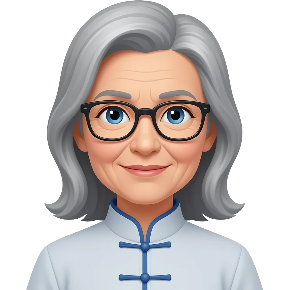 60 years taichi lady medium-long gray hair blue eye and glass emoji ...