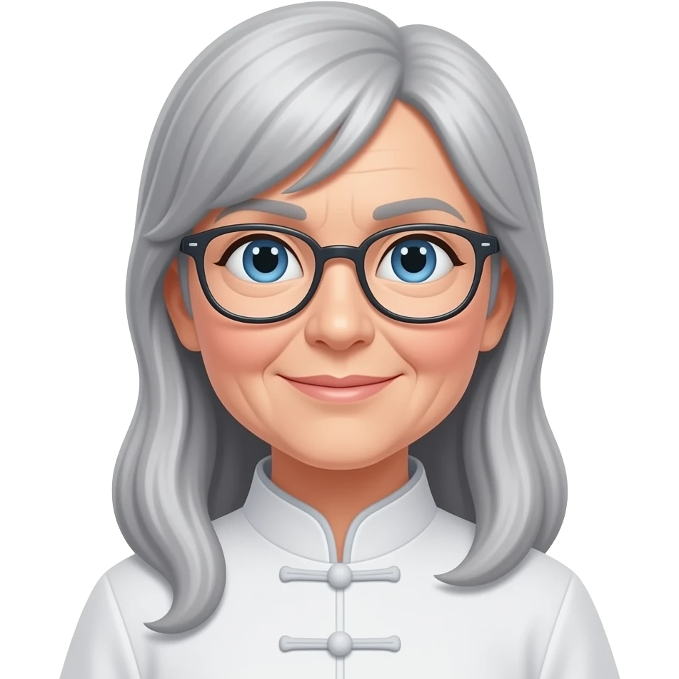 60 years taichi lady medium-long gray hair blue eye and glass emoji ...