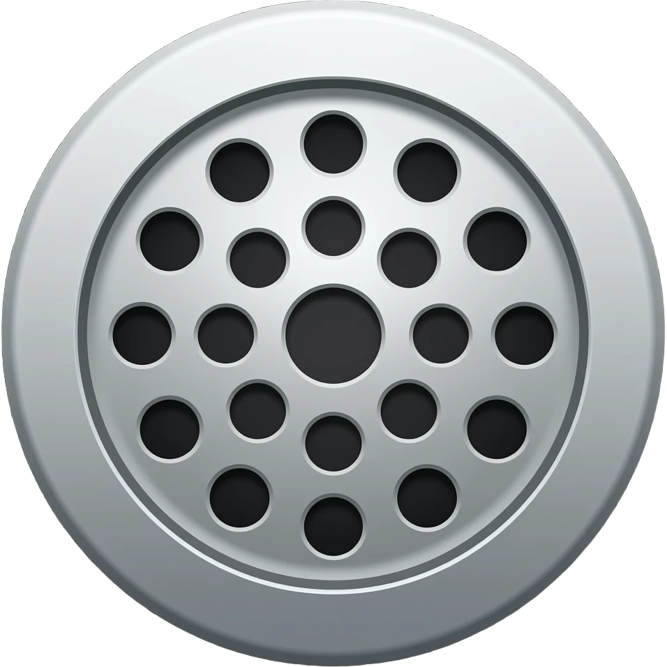 flat 2D circular drain grate icon, simple metallic sink plug with ...