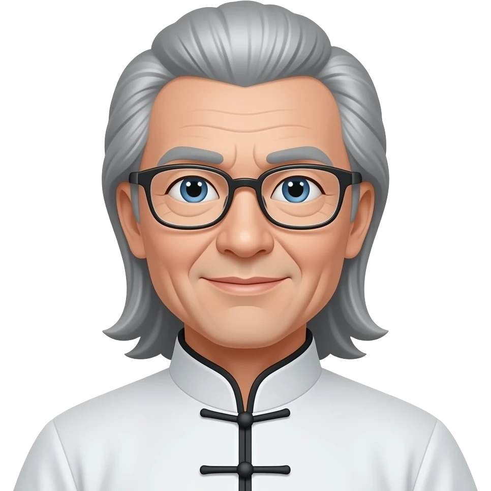60 years taichi lady medium-long gray hair blue eye and glass emoji ...
