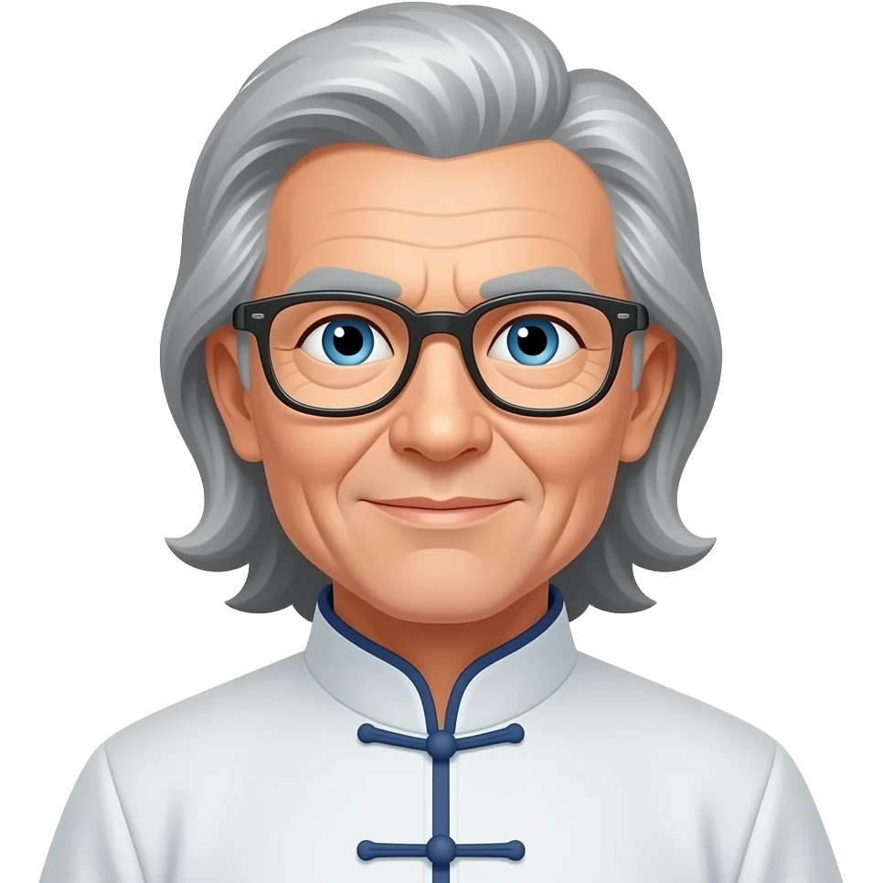 60 years taichi lady medium-long gray hair blue eye and glass emoji ...