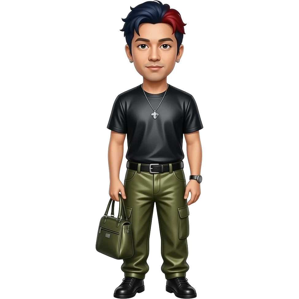 Mike Shinoda with dark indigo hair with red highlights, black metallic ...