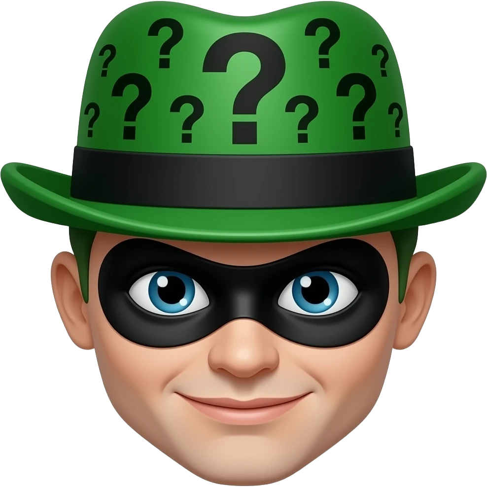 The Riddler, Green derby hat with black question marks, wearing a black ...